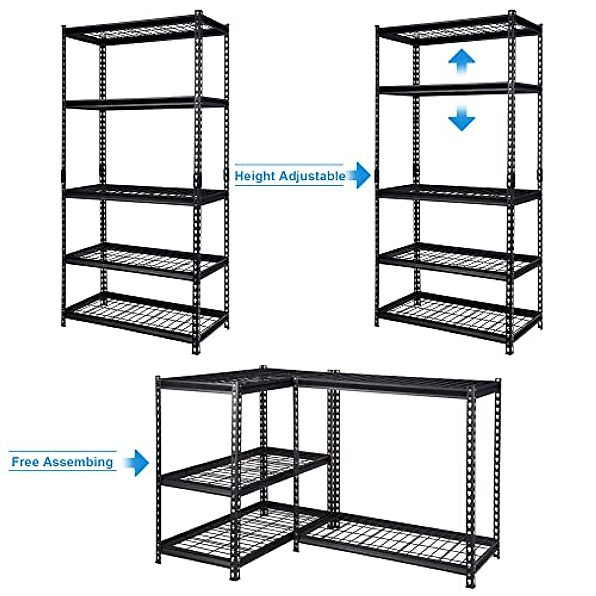 Pachira 36" W x 18" D x 72" H Adjustable Height 5-Shelf Steel Shelving Unit Utility Organizer Rack for Home, Office, and Warehouse, Black