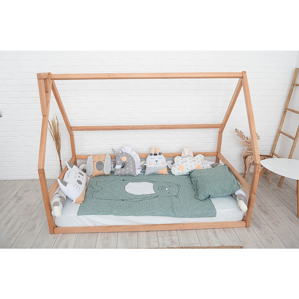 BUSYWOOD Kids Montessori Design Play Room- Toddler Floor Bed House Frame - Montessori Bed Twin - House Frame Toddler Bed (Model 1, Floor Bed)