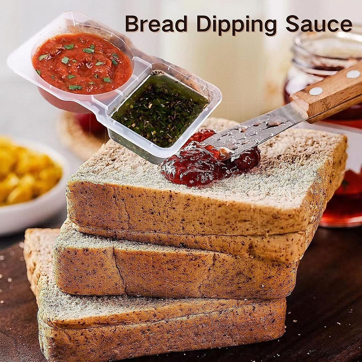 10PCS Double Compartment Condiment Container，Reusable 2 Compartment Snack Containers,Sauce Container With Lid,Ideal for traveling, portable lunches, snacks (Rectangular)