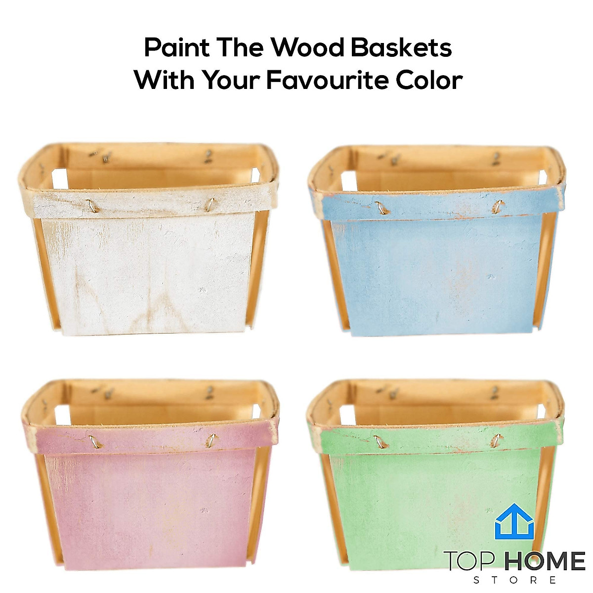 One Pint Wooden Gift Baskets (10 Pack); for Picking Fruit or Arts, Crafts and Decor; 4"x4"x2.5" Square Vented Wood Boxes