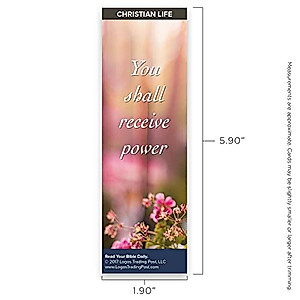 Christian Bookmark with Bible Verse, Pack of 25, Christian Life Themed, You Shall Receive Power, Acts 1:8