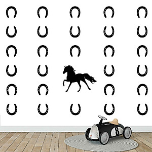 DXLING Horse & Horseshoes Removable Wall Decor Stickers Vinyl Decal Kids Room Boys Bedroom Wall Art Decals DIY Sticker Home Decor D482 (Black)