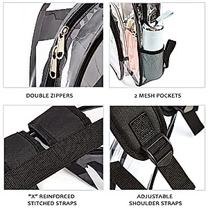 Clearworld Large Clear Backpack,Heavy Duty PVC Transparent Backpack,See Through Bookbag with Reinforced Strap for College Work Travel