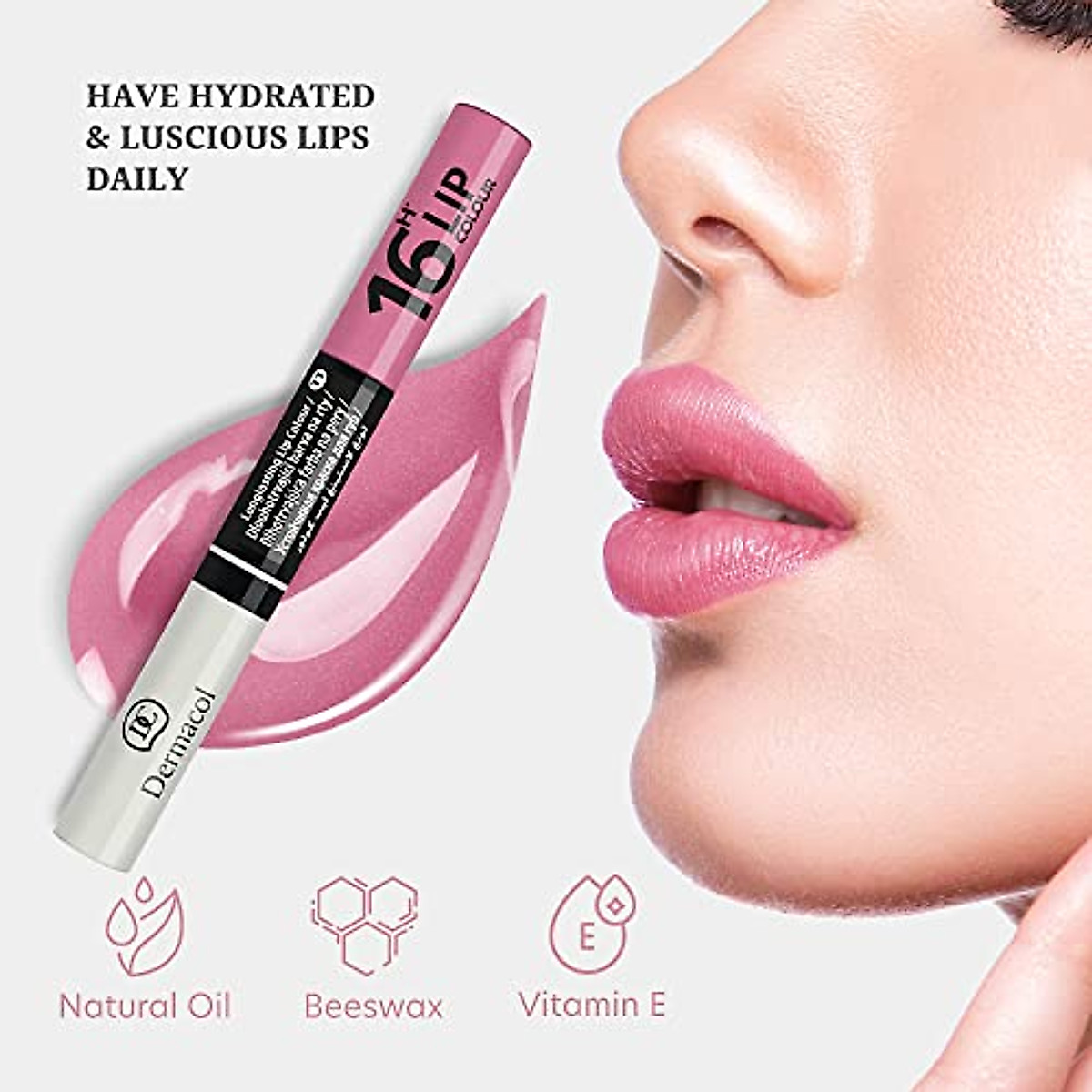 Dermacol - 16-Hour Lip Colour, Highly Pigmented Glossy Lip Stain, Two-Phase Lip Plumper Gloss, Kissproof Lip Makeup Products with Matte and Glitter Finish, No.11 Shimmering Light Pink Lipstick, 7.1 mL