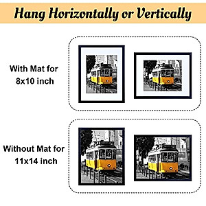 ENGLORY 11x14 Picture Frame Black Set of 3, Made of composite wood and Real Glass, Display 8x10 with Mat or 11x14 Without Mat, 11 x 14 Photo Frames for Wall Mounting.