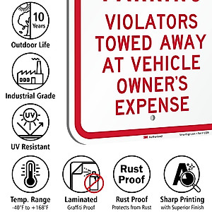 SmartSign 18 x 12 inch “No Overnight Parking - Violators Towed Away At Vehicle Owner's Expense” Metal Sign, 63 mil Aluminum, 3M Laminated Engineer Grade Reflective Material, Red and White