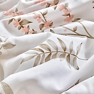 Joyreap 3pcs Floral Cotton Comforter Set for Girls, Pink Flowers n Leaves Botanical Design, Twin Size Soft n Cozy Bedding Comforter Set for All Season- 68x88 inches