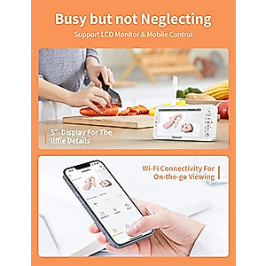 TECGUUD Video Baby Monitor with Camera and Audio, 5" Display, 2.4GH WiFi 1080P Camera, NightVision, Motion and Sound Notifications, Humidity, Room Temp,2-Way Talk， Support Phone App Control
