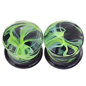 Qmcandy 2pcs 2g Glass Green Nest of Waves Saddle Ear Plugs Stretching Piercing Gauges