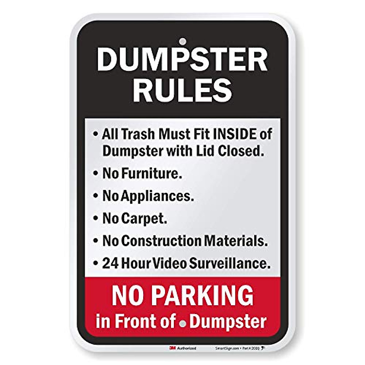 SmartSign - K-7492-EG-12x18 "Dumpster Rules" Sign | 12" x 18" 3M Engineer Grade Reflective Aluminum Black/Red on White