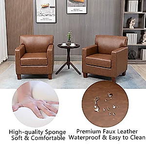 ANOUR Mid Century Modern Accent Chairs,Faux Leather Living Room Chairs with Wooden Legs,Single Sofa Chairs,Upholstered Arm Chairs for Living Room,Bedroom-Brown