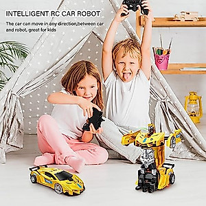 Remote Control Car, Toy for 3-8 Year Old Boy, 360° Rotating RC Deformation Robot Car Toy with LED Light, Transform Robot RC Car Age 3 4 5 6 7 8-12 Year Old for Kid, Boys Girls Birthday Gift (Yellow)