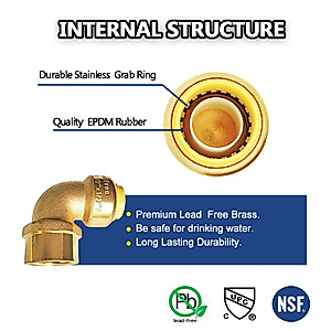 HQMPC 1/2" Pex Fittings No Lead Female PushFit Elbow 90-Degree -PEX Fitting 1/2" 90 Degree Elbow Push-to-Connect Plumbing Fitting for Copper, PEX, CPVC (6pcs1/2") …