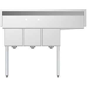 KoolMore 3 Compartment Stainless Steel Commercial Kitchen Sink with Large Drainboard - Bowl Size 12" x 16" x 10", Silver