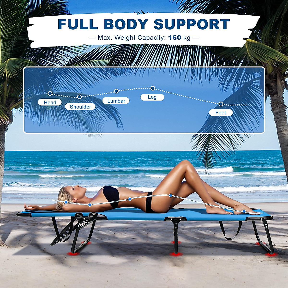 Goplus Tanning Chair, Folding Beach Lounge Chair w/Face Hole, 350LBS Capacity, Removable Pillow, Carry Strap, Adjustable Sunbathing Chair, Patio Chaise Lounger for Outside Lawn Pool Adult (1, Blue)