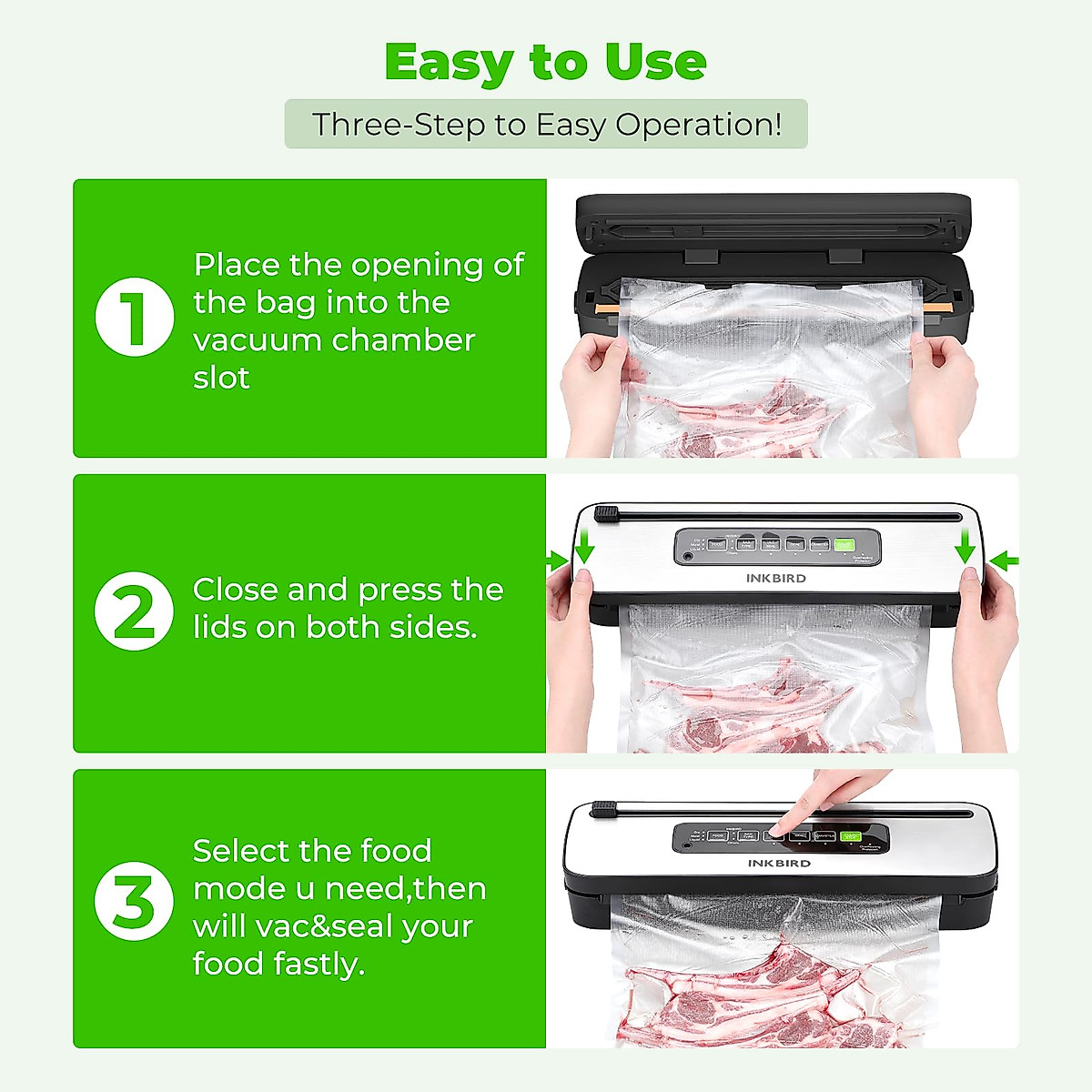 Vacuum Sealer Machine, INKBIRD Powerful 130W High Power with Liquid/Moist/Dry 6-Food Modes, Compact Food Preservation System with Cutter, Full Start Kit with Pre-cut Bags*10 (8''*11.8''), EXT-VAC