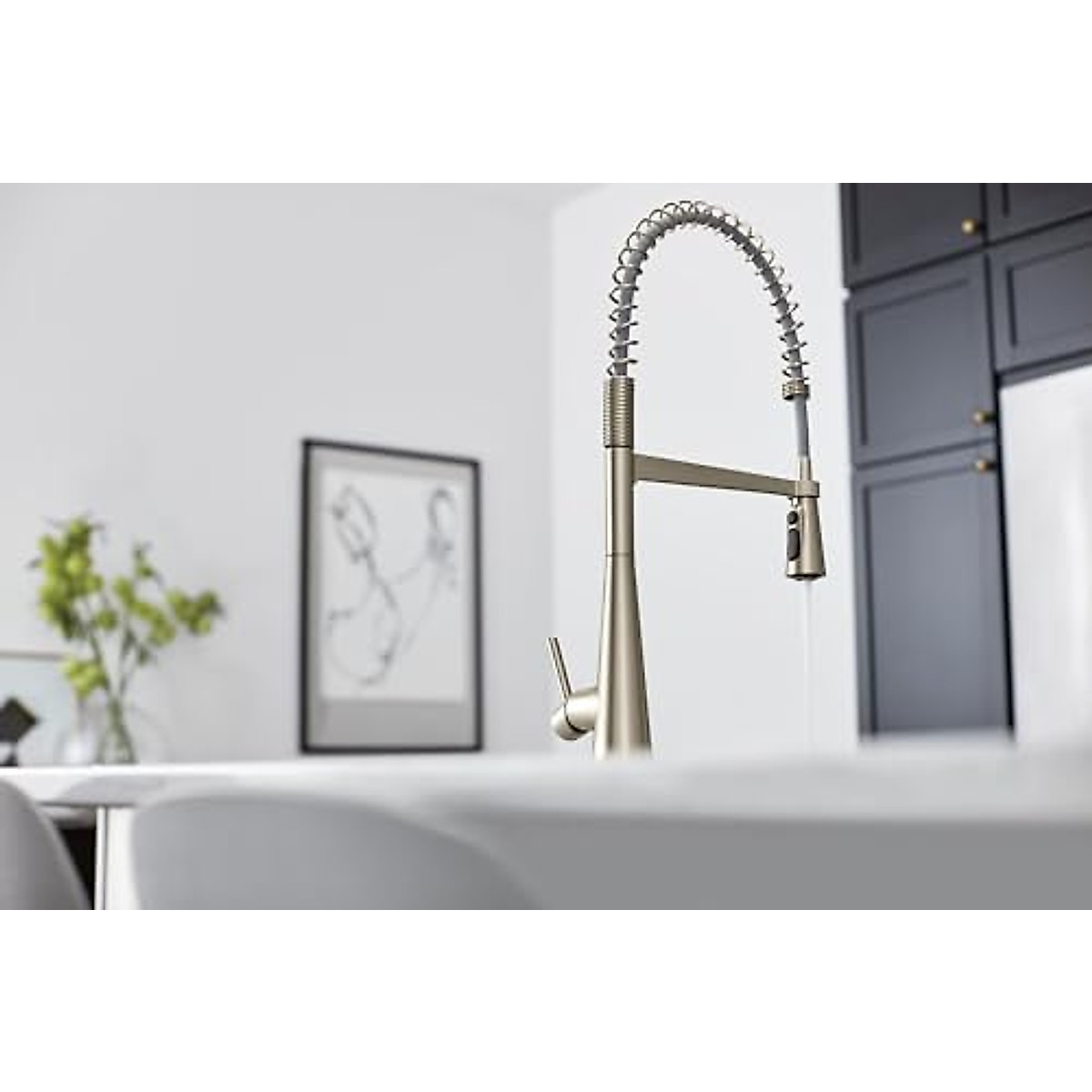Moen Sleek Spot Resist Stainless One Handle Farmhouse Spring Pulldown Kitchen Faucet with Power Boost for a Faster Clean, 5925SRS
