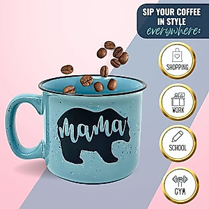 Mama Bear Coffee Mug for Mom, Mother, Women, Wife - Unique Fun Gifts for Her, Mother's Day, Christmas (Teal)
