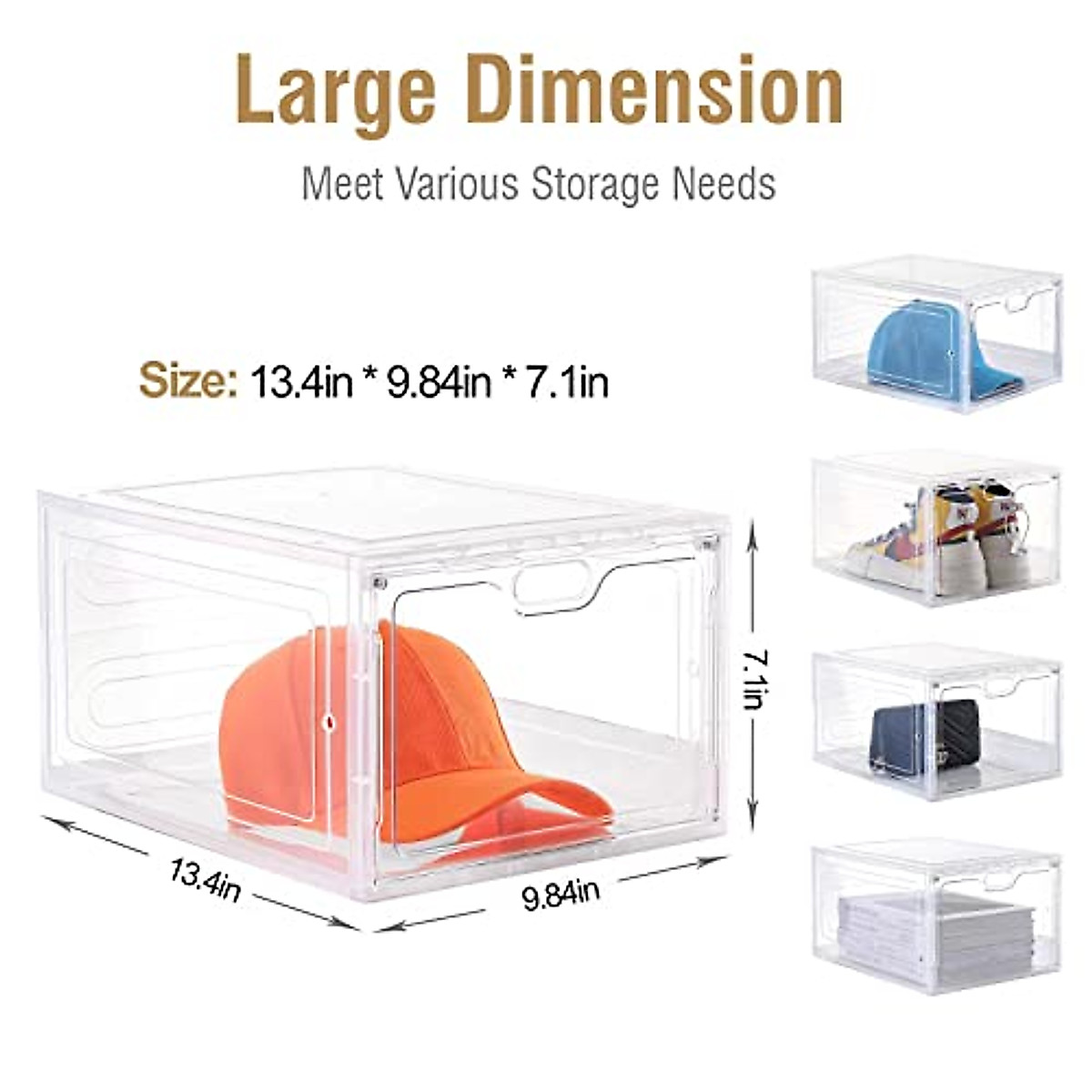 INSTY Hat Organizer Box for Baseball Caps, 4 Pack Plastic Hat Storage Containers, Clear Hat Box for Hat Display, Stackable Dust Proof Hat Rack With Magnetic Door, Easy to Assemble Hat Holder
