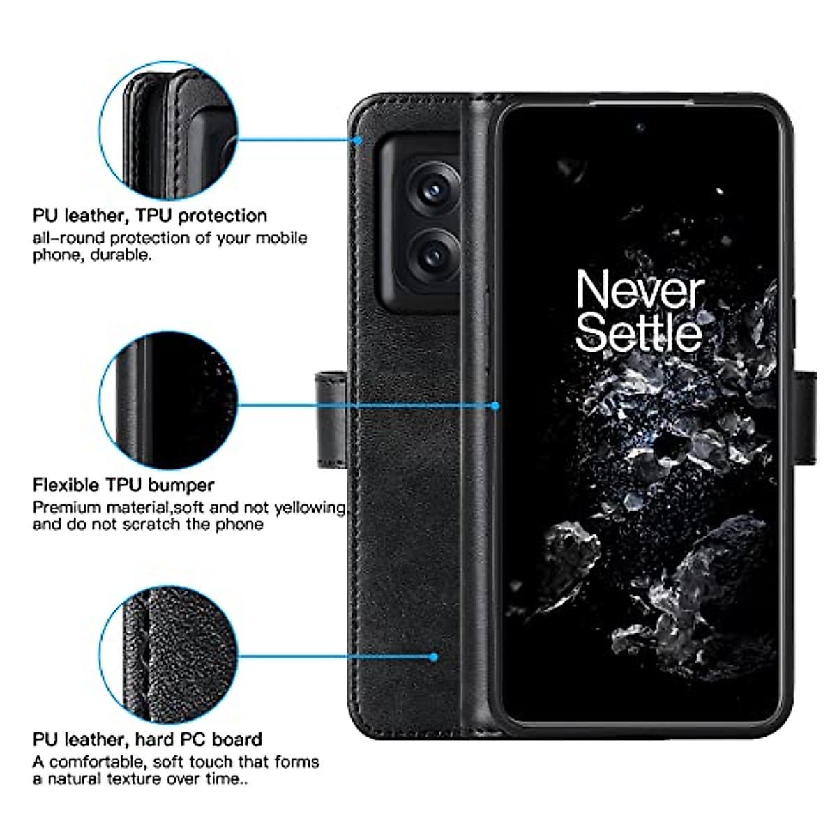 Feitenn for Oneplus 10T 5G Case,1+10T Flip Wallet Leather Cover with Kickstand,Multi-Function Magnetic Suction Strong Closure Protective Phone Case for Oneplus 10T 5G 2022 (Black)