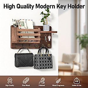 Omndpou Key Holder Wall Mount, Key and Mail Holder for Wall, Mail Holder Organizer with 10 Key Hooks and Floating Shelf, Modern Key Hanger Rack for Entryway or Mudroom
