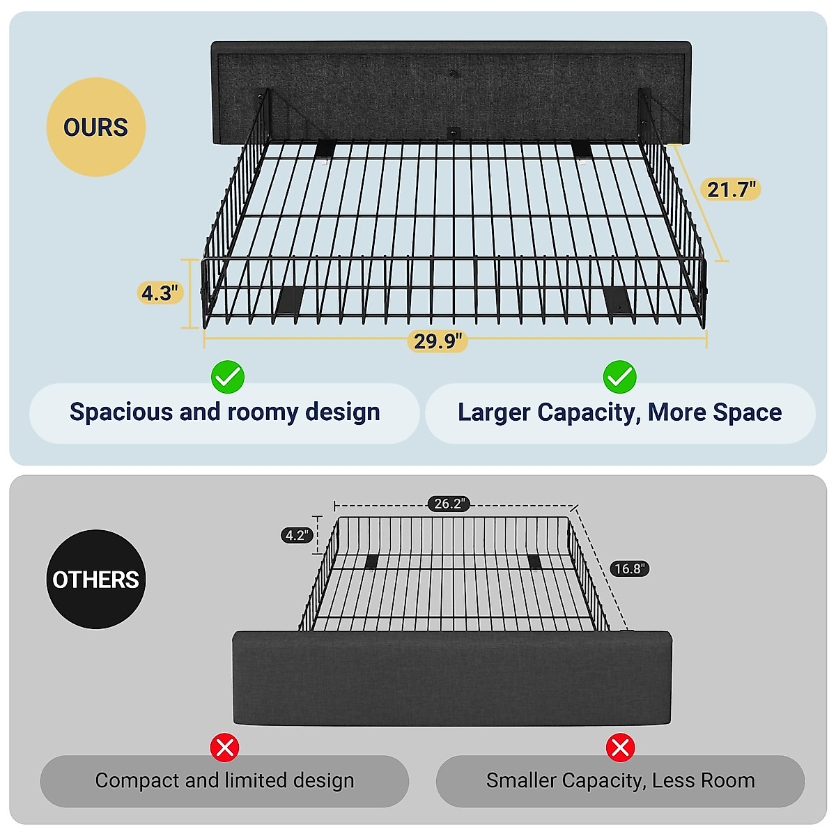 Allewie Upholstered Queen Size Platform Bed Frame with 4 Storage Drawers and Headboard, Diamond Stitched Button Tufted Mattress Foundation with Wooden Slats Support, No Box Spring Needed, Dark Grey