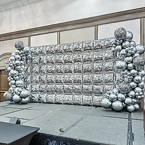 Silver Square Foil Balloons Wall Tunnel Backdrop Double Sided Metallic Balloon Arch Garland Kit For Anniversary Disco Engagement Bridal Birthday Graduation Party Decorations