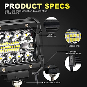 TURBO SII - LED Light Bar 32 Inch 441W Triple Row Flood Spot Combo Beam Offroad Driving Light 4Pcs 4 Inch 60W LED Cubes Lights with 3-Leads Wiring Harness for Trucks ATV UTV Polaris SUV Boats