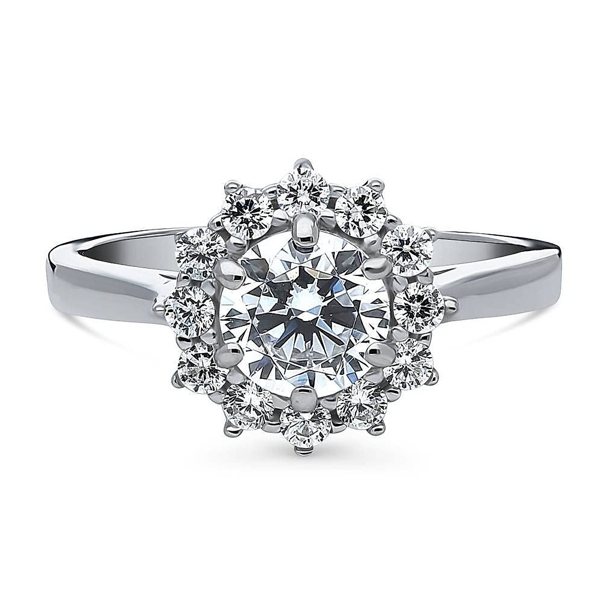 BERRICLE Sterling Silver Halo Wedding Engagement Rings Round Cubic Zirconia CZ Promise Ring for Women, Rhodium Plated Size 9