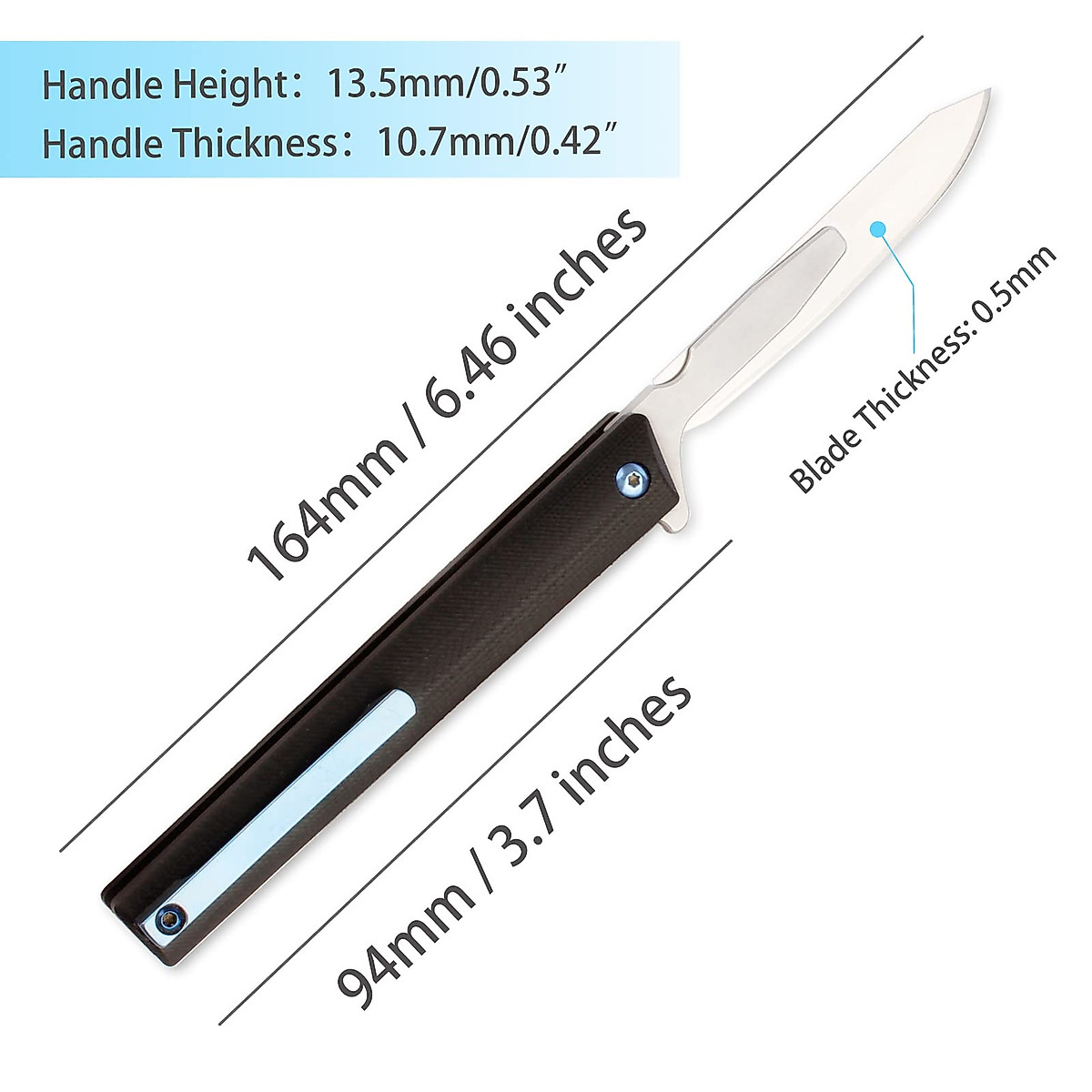 TENCHILON G37 Small Pocket Scalpel Knife, 10pcs #60 Replaceable Blades, Compact Slim Gentleman's Flipper Folding Scalpel EDC Utility Knives with Blue Titanium Pocket Clip (Black)