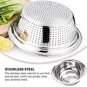 Hemoton Stainless Steel Rice Washing Bowl Kitchen Strainer Colander Bowl Fruit Vegetable Washing Basket for Rice Food Pasta Colander Drain Basket (Silver)