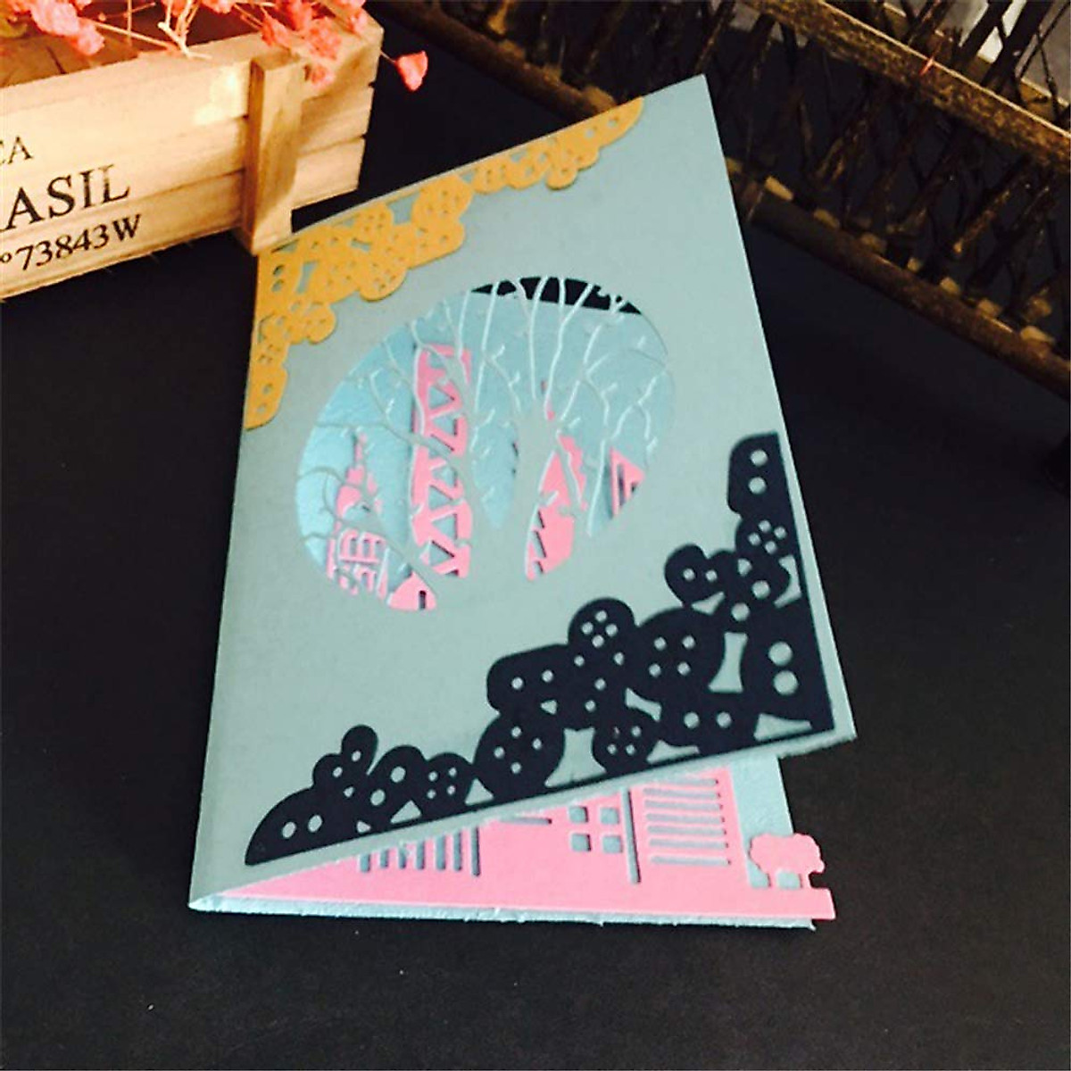 3.3 by 3.3 Inches Circle Tree Embossing Metal Cutting Dies Round Frame Embossing Stencil Background Dies for Card Making Scrapbooking Christmas Die Cuts (#30)