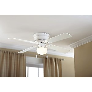 Mainstays 42" Hugger Metal Indoor Ceiling Fan with Single Light, White, 4 Blades, LED Bulb