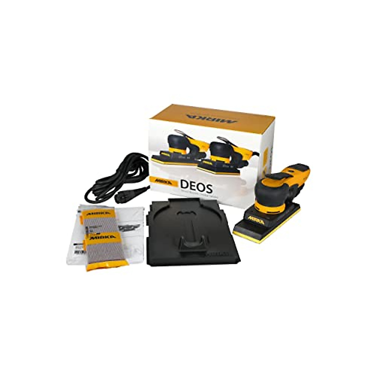 Mirka DEOS Direct Electric Orbital Sander Tool 383XCV / 2.75 inch x 8 inch / 3mm orbit/Dust-free Sanding / MID3830201US,Yellow/Black
