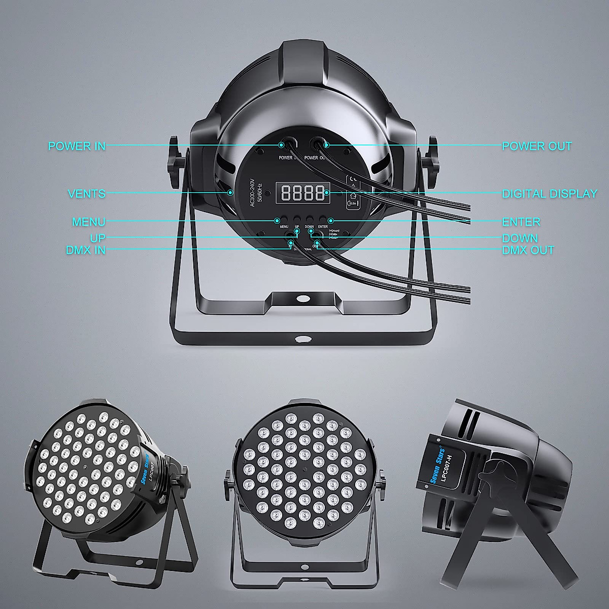 Seven Stars LED Stage Lights Sound Activated, RGB DMX Stage DJ Lights Sound Activated, LED Par Lights Party Wash Lights for Parties, Church, Concert, Wedding, Bar, Club Stage Lighting (4 Pack)