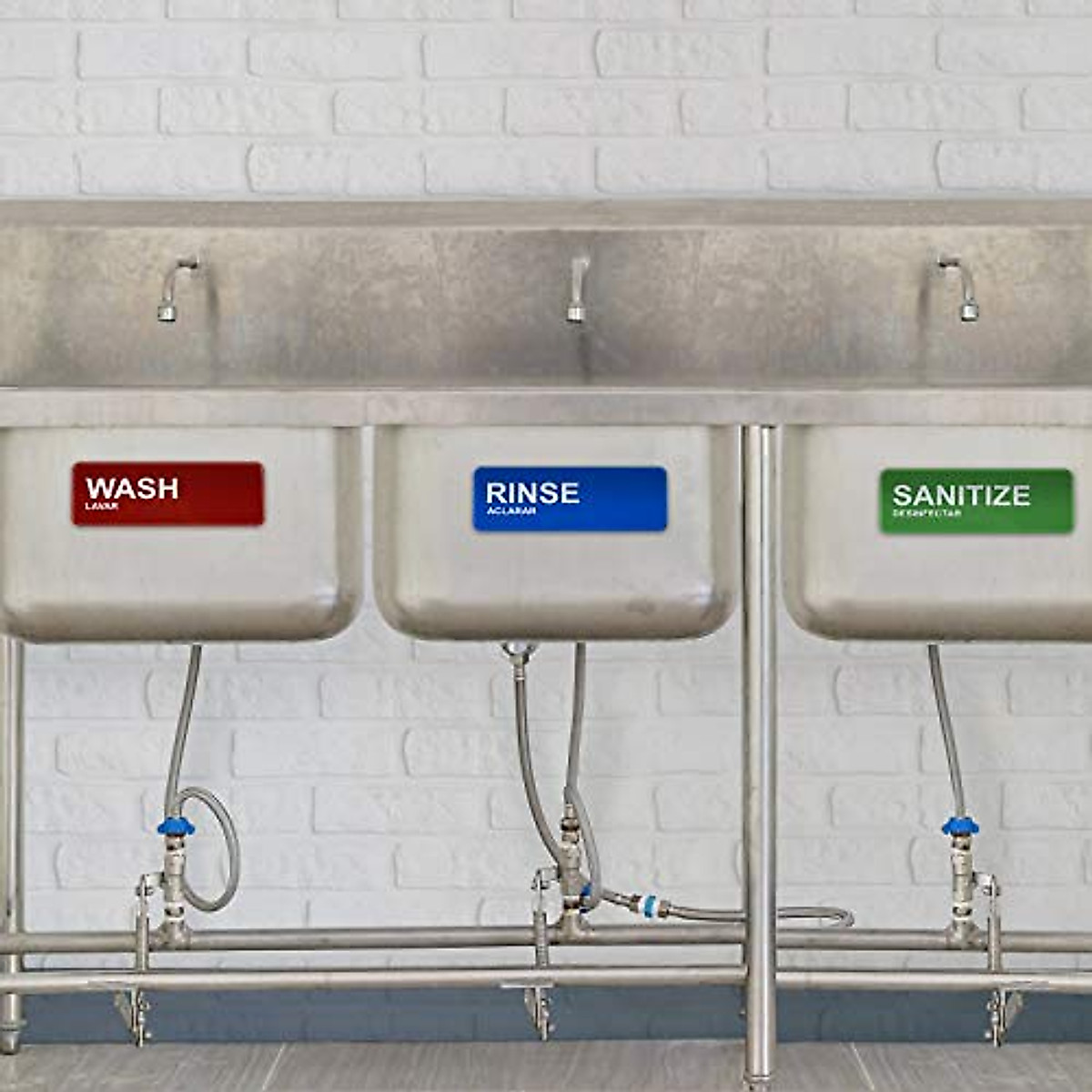 Excello Global Products Wash, Rinse, Sanitize Signs 8.5" x 2.75" (3 Signs)