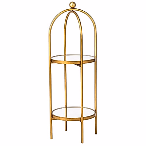 glitzhome Modern Metal Storage Rack Gold 2-Tier Organizer Floor Shelf Decorative Storage Shelves with Silver Mirror Tiers for Bedroom Living Room Office Kitchen Bathroom, 42”H