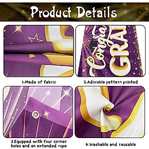 YQUQWN, Purple Graduation Banner Backdrop- Big, 72x44 Inch, Purple Graduation Decorations, Congrats Grad Banner for College Graduation Party Decorations 2024, Graduation Decorations Class of 2024
