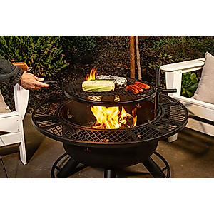 Bond Manufacturing 52124 Nightstar 32.7" Round Wood Burning Steel Fire Pit with Grill, Black