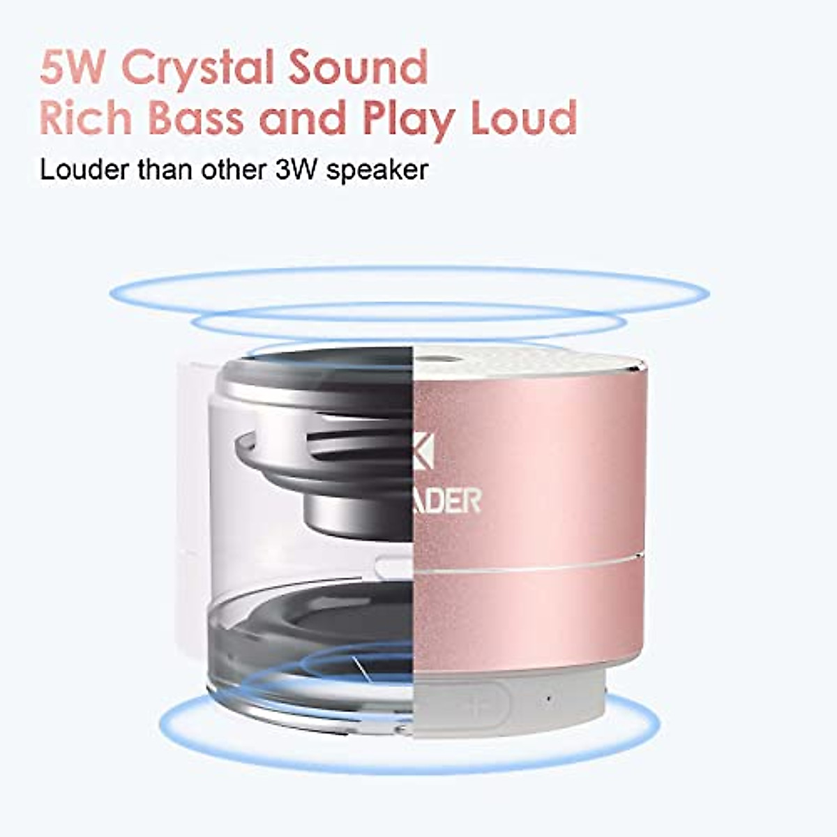 XLEADER Upgraded, Bluetooth Speaker, SoundAngel RGB LED Light Portable Wireless Speaker with Custom Bass Radiator IP67 Waterproof, Mini Speaker for iPhone ipad Shower Girl Women Teen Gifts Rose Gold