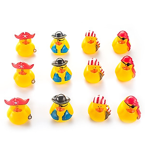 Fun Central 12 Pieces - Mini Pirate Rubber Duckies Bath Toys for Baby Shower - Party Supplies - Assorted Design