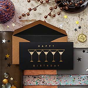 NIQUEA.D, Row of Martinis on Black Birthday Card