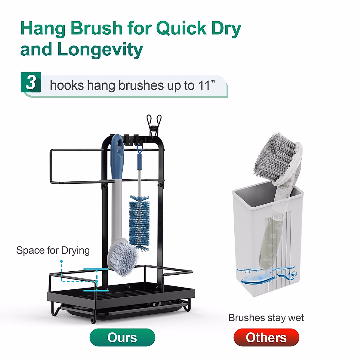 GSlife Sink Caddy Kitchen Sink Organizer - Large Sponge Holder for Kitchen Countertop with Hooks for Dish Brush Gloves, Dish Cloth Hanger, Rustproof Kitchen Caddy with Drip Tray, Black