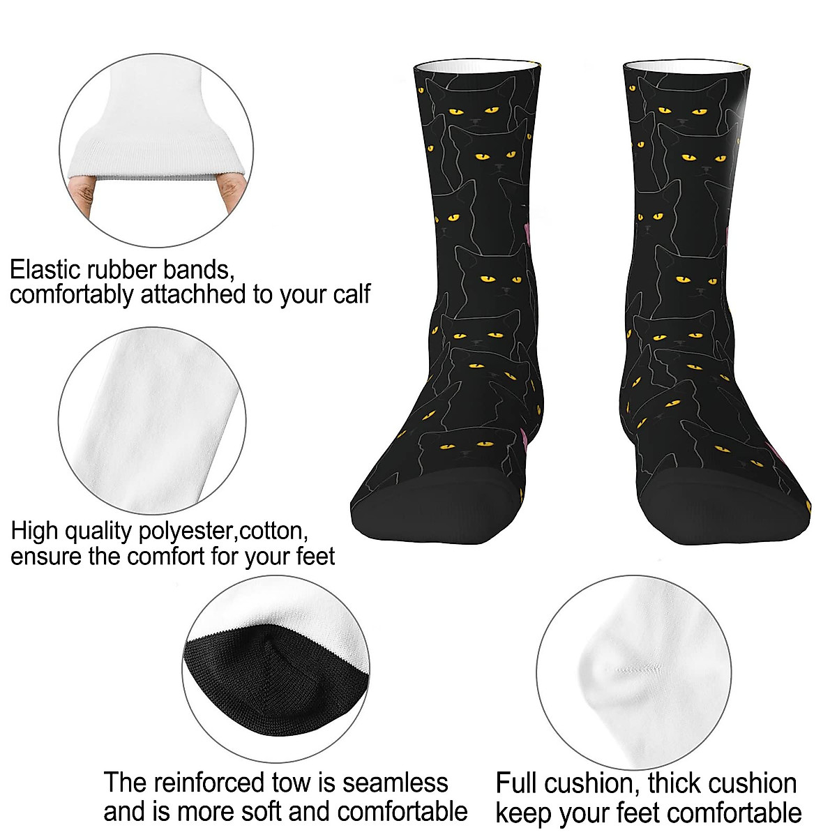Mcewoel Black Socks for Women Girl Cat Socks for Adults Teenager Men Boys