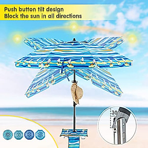 Magiea 7ft Beach Umbrellas For Sand Heavy Duty Wind, Portable Beach Umbrella UPF 50+ Windproof Outdoor Beach Umbrella with Sand Anchor, Tilt Pole, Carry Bag, Table Tray, Vent and Hook