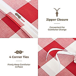 VEEYOO King Duvet Cover Cotton - 100% Washed Cotton Buffalo Plaid Duvet Cover Set with Zipper Closure, Extra Soft Breathable Comforter Cover (Red Buffalo Check)