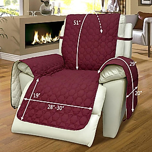 RBSC Home 30 Inch Recliner Cover - Burdungy 100% Waterproof Anti-Slip Large Recliner Slipcovers for Pets, Dogs, Cats and Kids, Washable Protector (30" Burgundy)