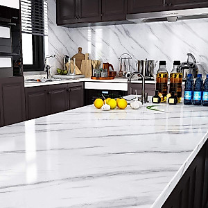 EBuyers 11.8"x196" Wide Marble Paper Kitchen countertop Cabinet Furniture PVC Easy to Remove Without Leaving Mark Marble Wallpaper, Shelf Liner(11.8"x196", Jazz Stripe)