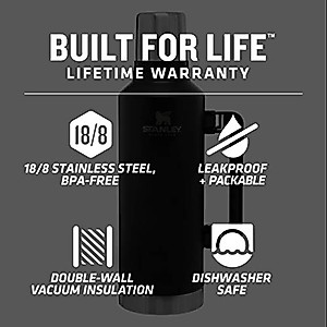 Stanley Classic Vacuum Insulated Wide Mouth Bottle - BPA-Free 18/8 Stainless Steel Thermos for Cold & Hot Beverages – Keeps Liquid Hot or Cold for Up to 24 Hours –  Matte Black, 2.5qt