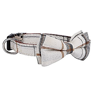 Faleela Soft &Comfy Bowtie Dog Collar,Detachable and Adjustable Bow Tie Collar,for Small Medium Large Pet (S, Beige)